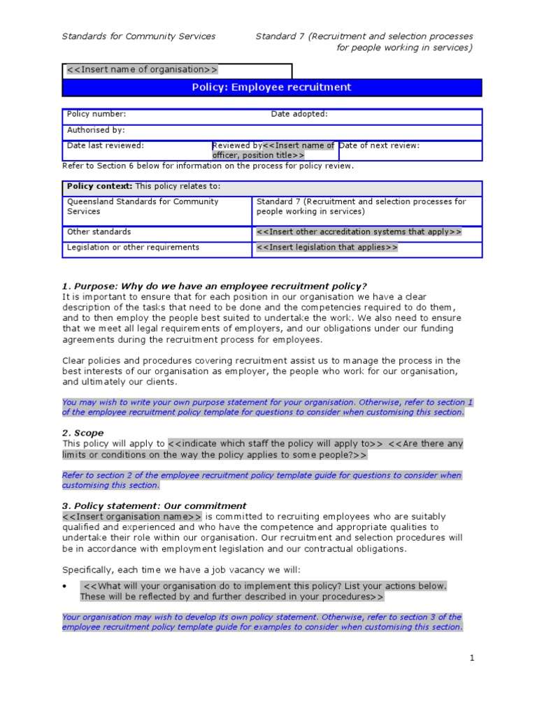 7.1 Employee Recruitment Policy Template | Recruitment | Employment