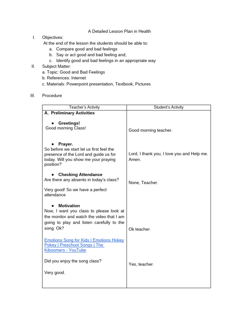 A Detailed Lesson Plan in Health | PDF | Feeling | Emotions
