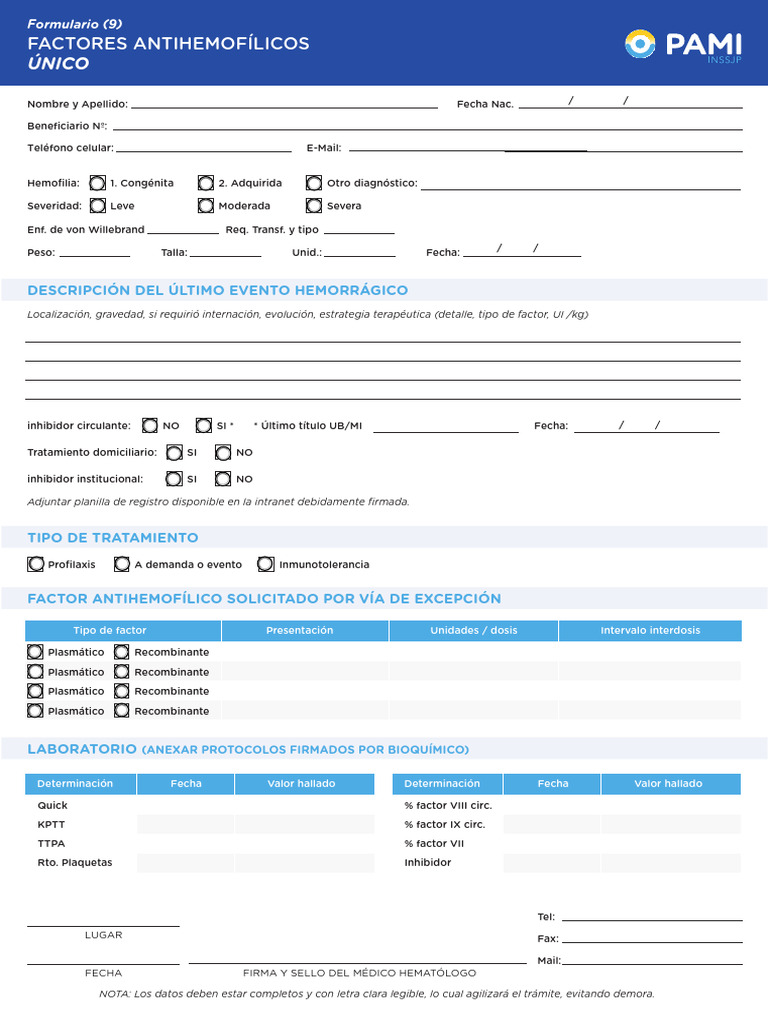 Formulario 9 Factores Antihemofilicos-Nuevo | PDF | Hemofilia | Especialidades Medicas