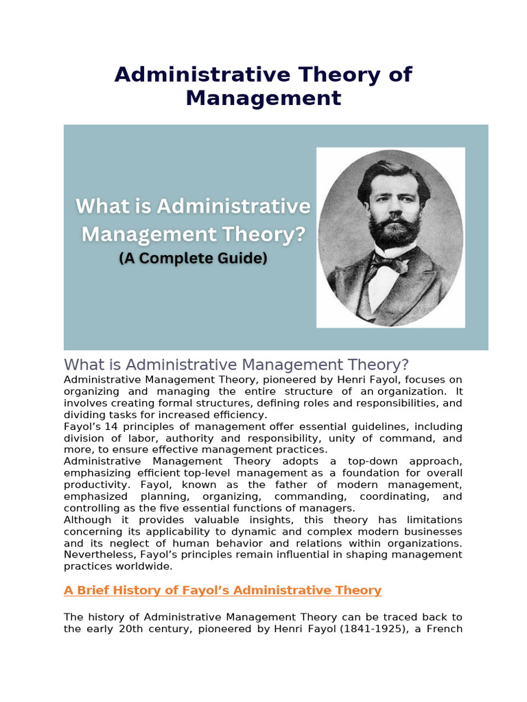 Administrative Theory of Management | PDF | Business | Organizational Behavior