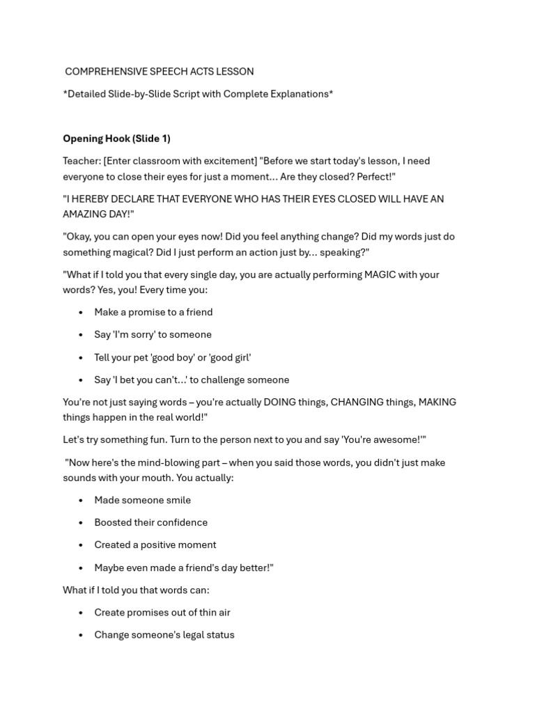 Comprehensive Speech Acts Lesson | PDF | Cognition | Linguistics