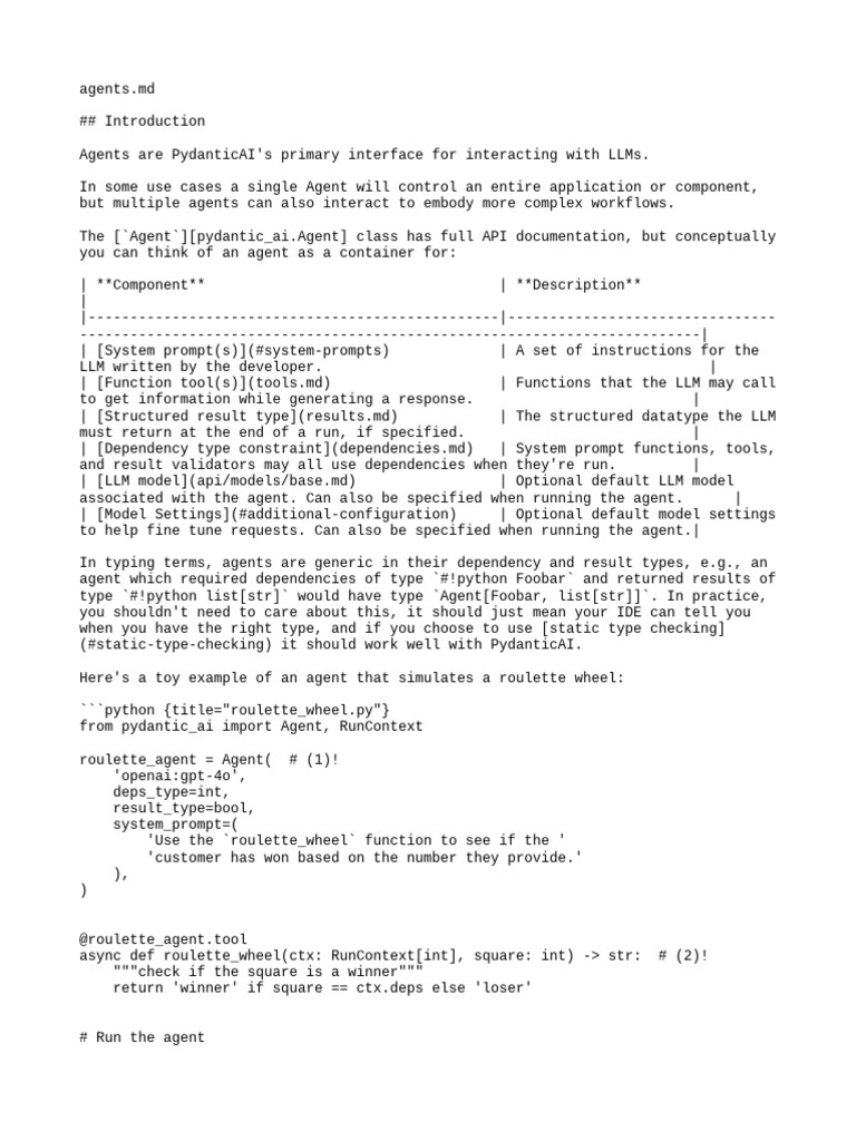 PydanticAI Docs | PDF | Parameter (Computer Programming) | Boolean Data Type