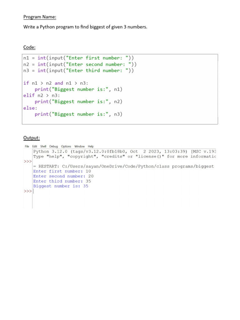 Find Biggest Among 3 | PDF