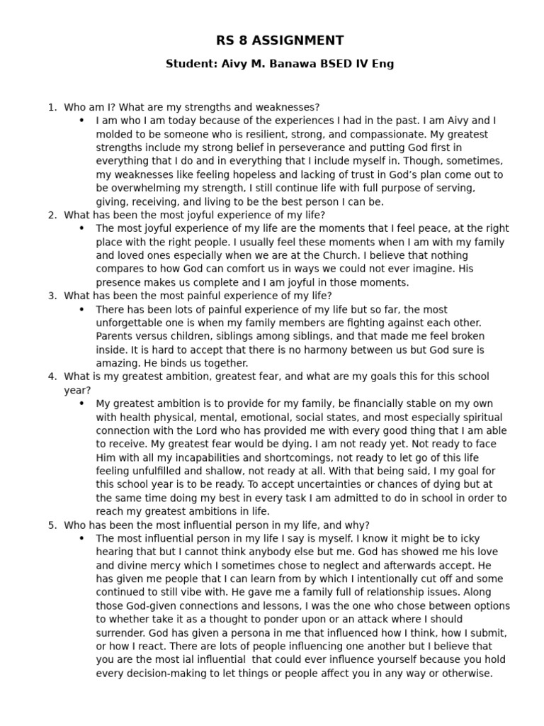 RS 8 ASSIGNMENT | PDF | Feeling | Psychological Concepts