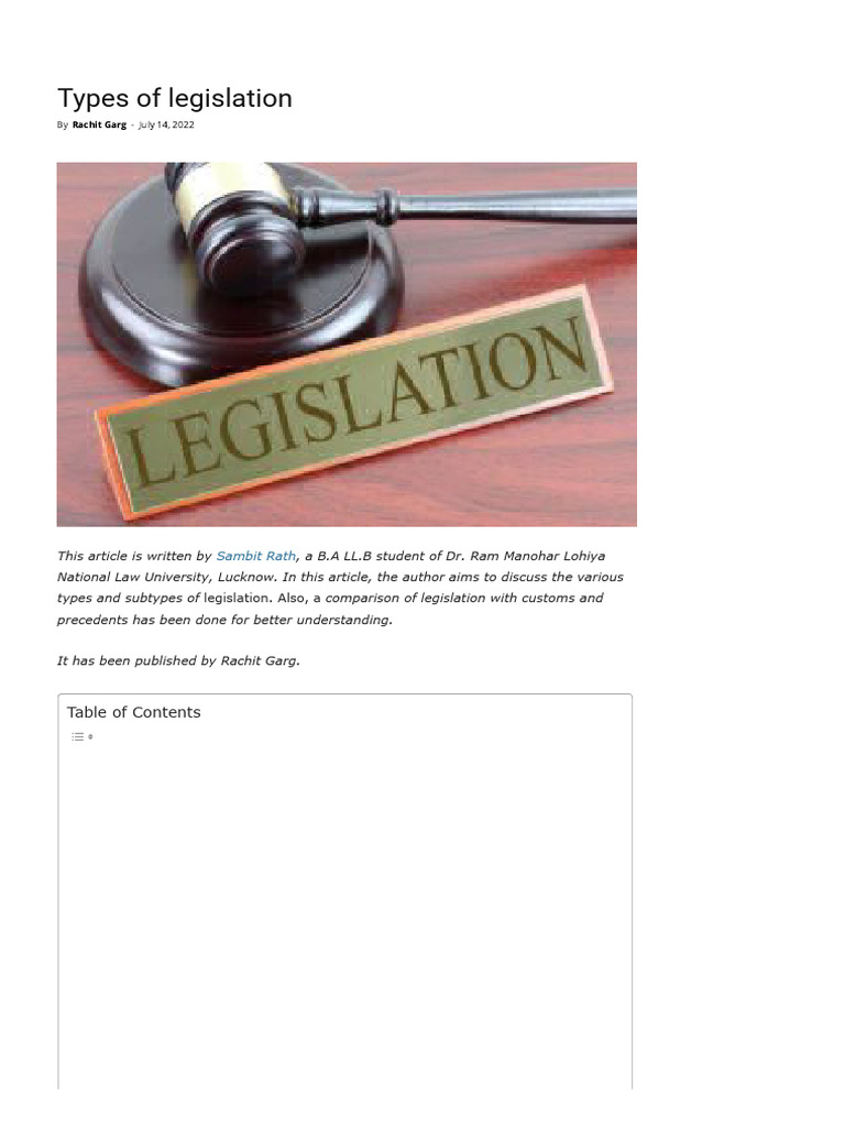 Types of Legislation - Ipleaders | PDF | Precedent | Sources Of Law