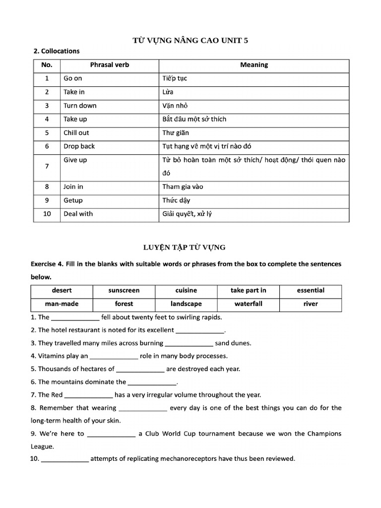 Từ Vựng Nâng Cao Unit 5 | PDF