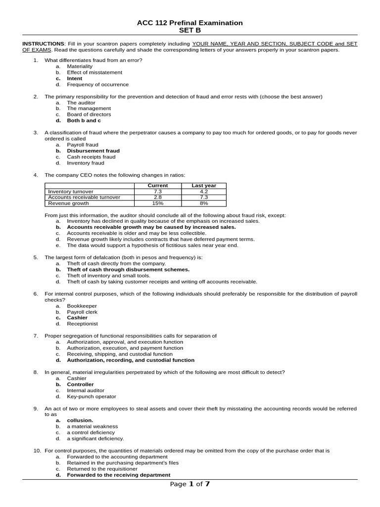 ACC 112 Prefinals Examination SET B With Answers | PDF | Internal ...