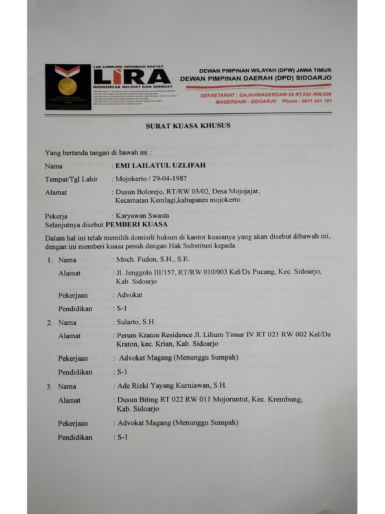 Surat Kuasa Khusus Bu Emi | PDF