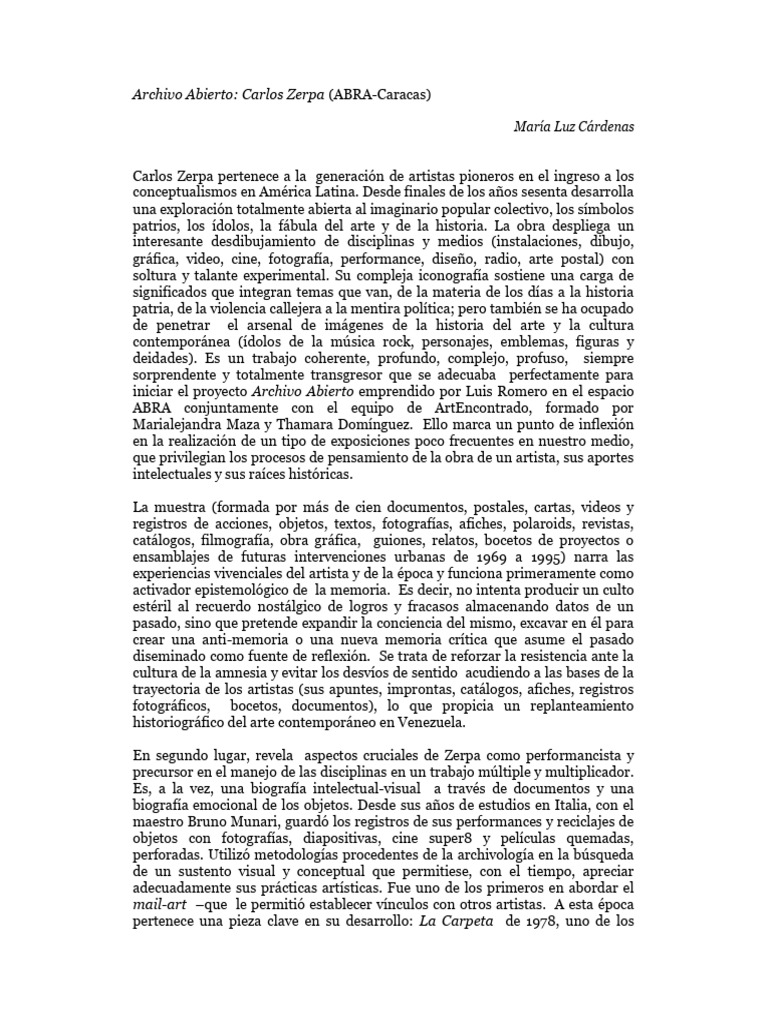 Archivo Zerpa: Arte Conceptual y Memoria | PDF | Arte de performance ...