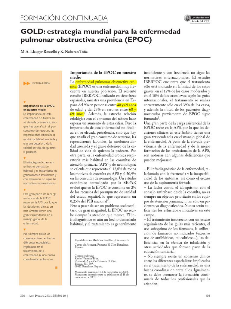 Gold - Epoc | PDF | Enfermedad pulmonar obstructiva crónica | Medicina