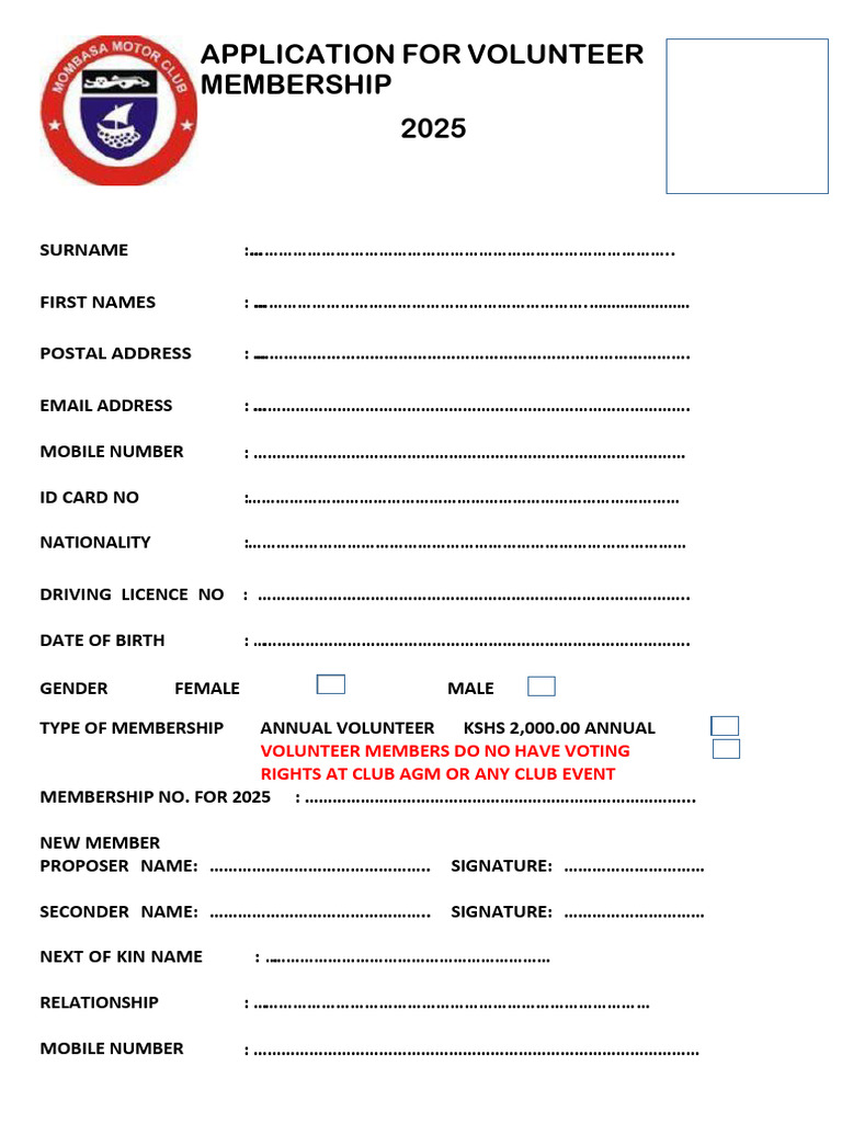 Volunteer Membership Application 2025 | PDF