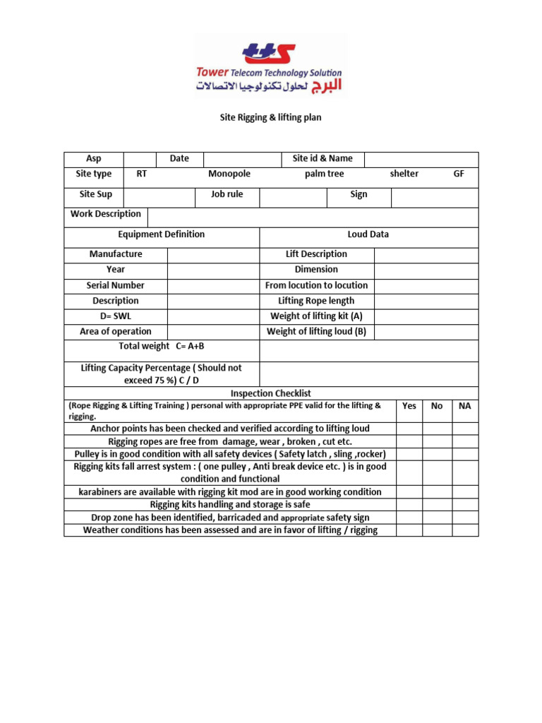 TTS-Site Rigging & Lifting Plan | PDF