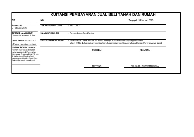 Contoh Kwitansi Pembayaran DP Rumah 1 | PDF