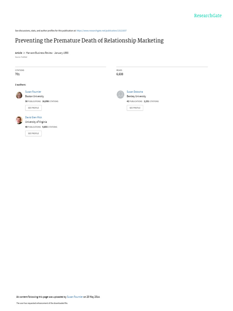 Preventing The Premature Death of Relationship Mar | PDF | Marketing ...