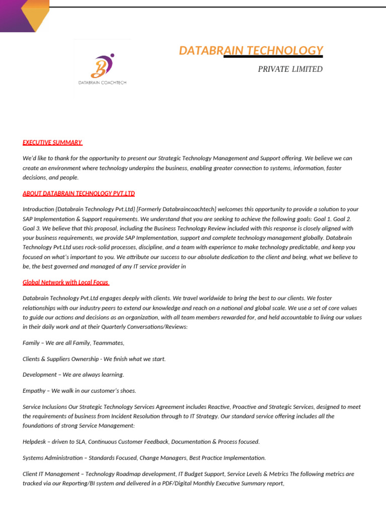 Databrain Technology SAP Proposal With Rate Card | PDF | Receipt | Business