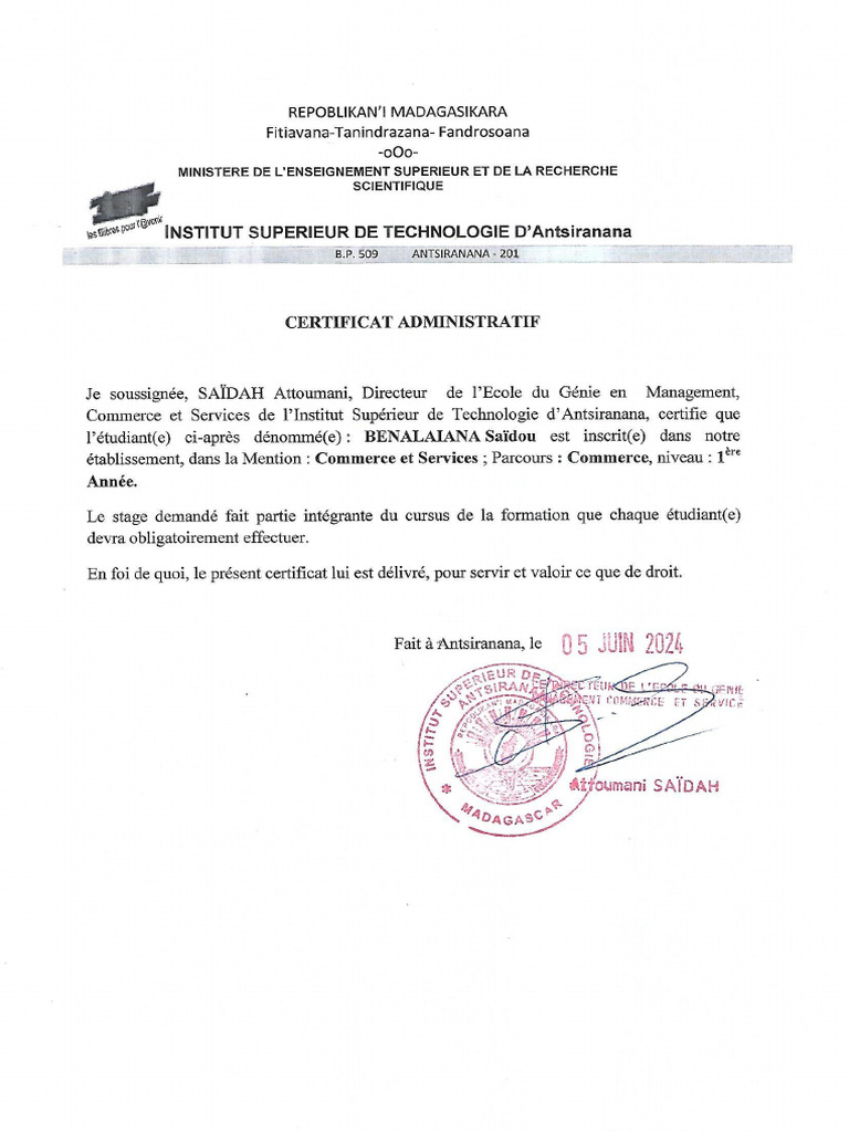 Certificat Administratif | PDF