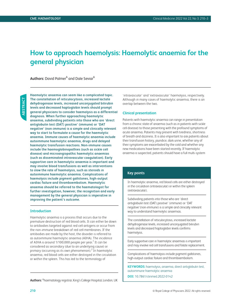 How to approach haemolysis Haemolytic anaemia for the | PDF | Anemia ...