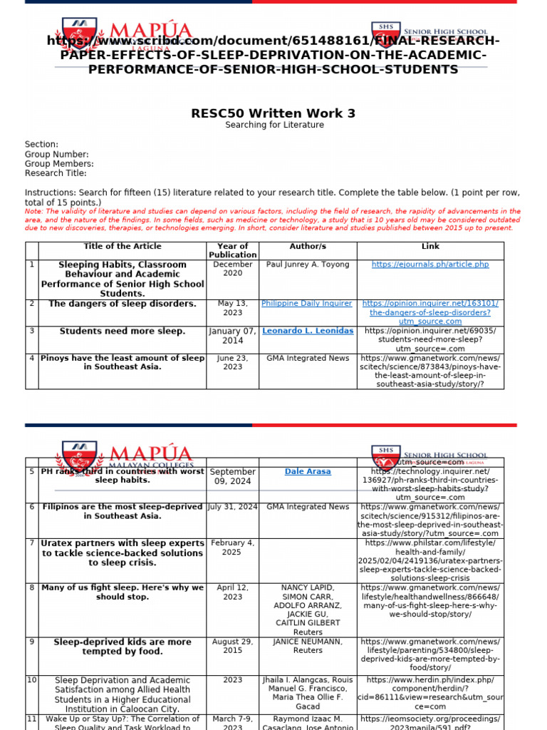 Ww3 Resc50 RRL Template | PDF | Sleep | Neuroscience