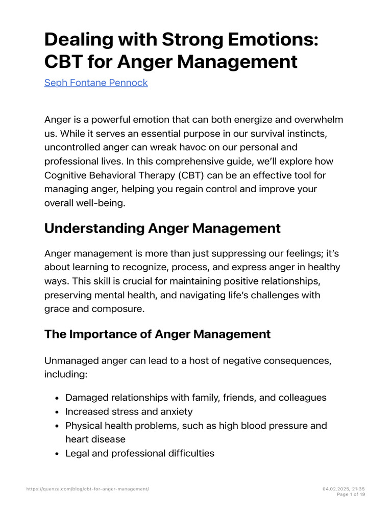 Dealing With Strong Emotions - CBT For Anger Management | PDF | Cognitive Behavioral Therapy | Anger