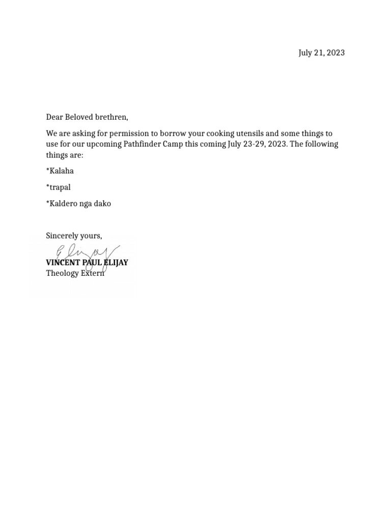 Borrowing Utensils Letter | PDF