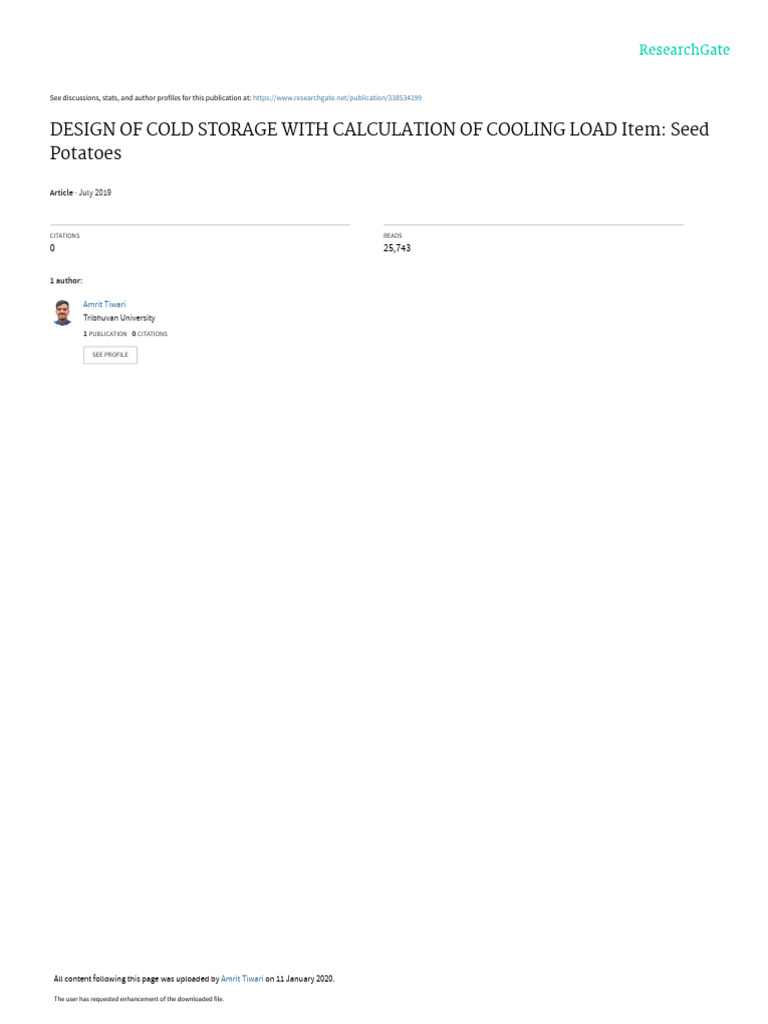 Design of Cold Storage With Calculation of Cooling Load Item: Seed Potatoes | PDF | Ventilation ...