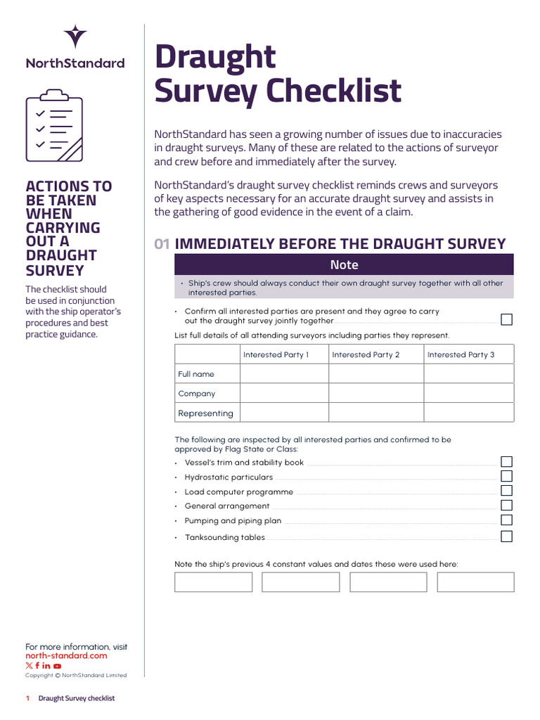 Cargo Care Checklist - Draught Survey | PDF | Shipping | Watercraft