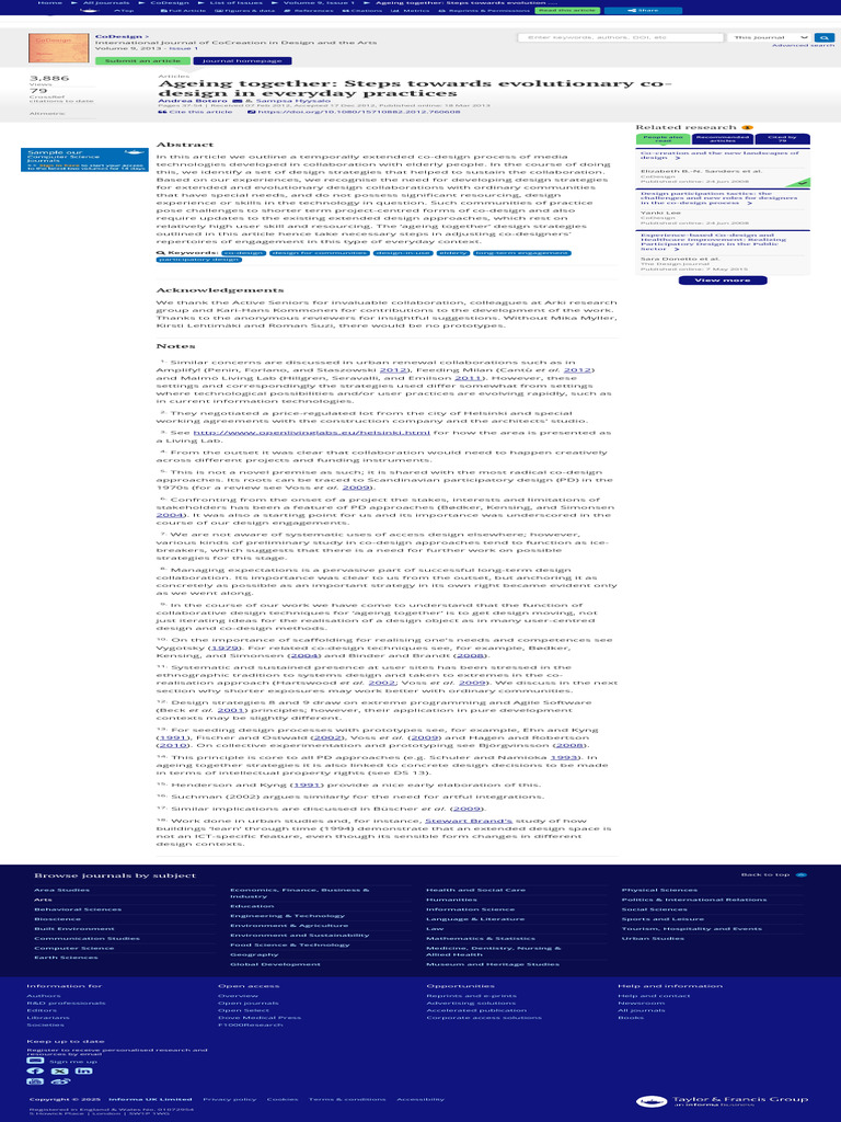 Ageing Together: Steps Towards Evolutionary Co-Design in Everyday Practices: CoDesign: Vol 9, No ...