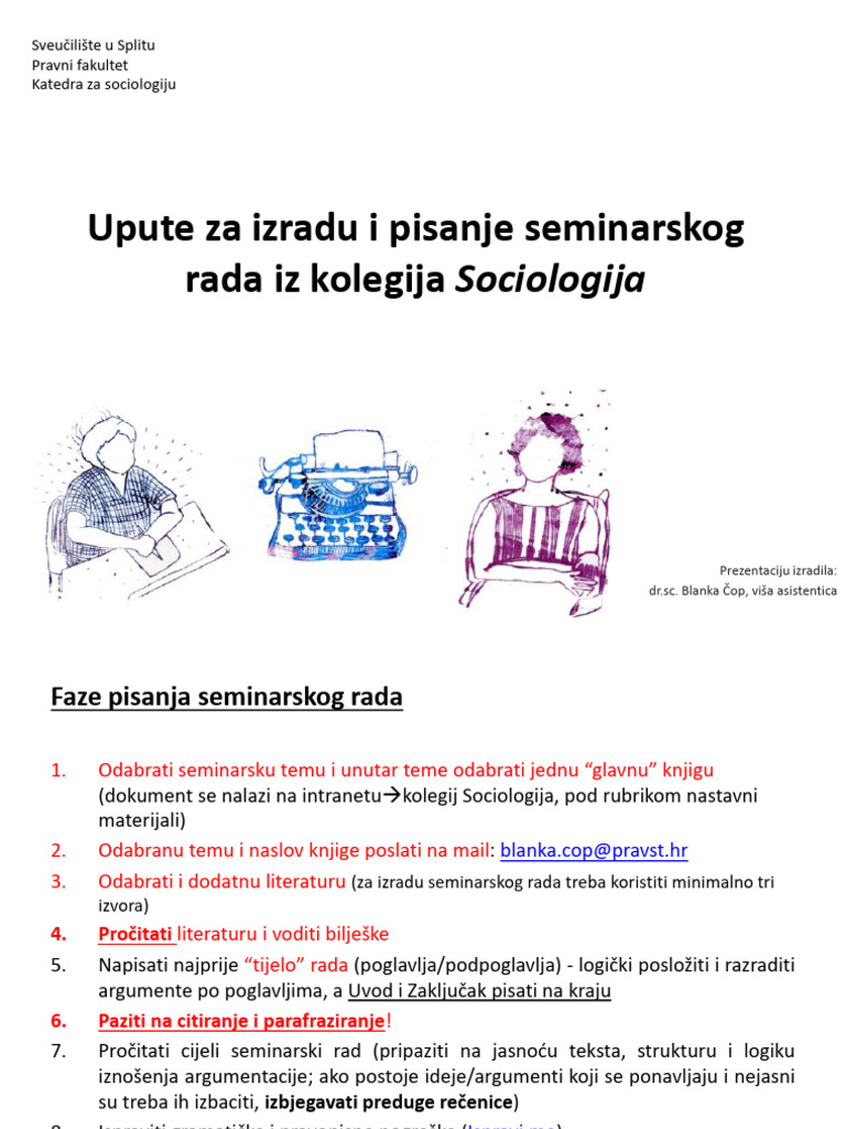 Upute Za Izradu Seminarskog Rada Iz Kolegija Sociologija 24-25 | PDF