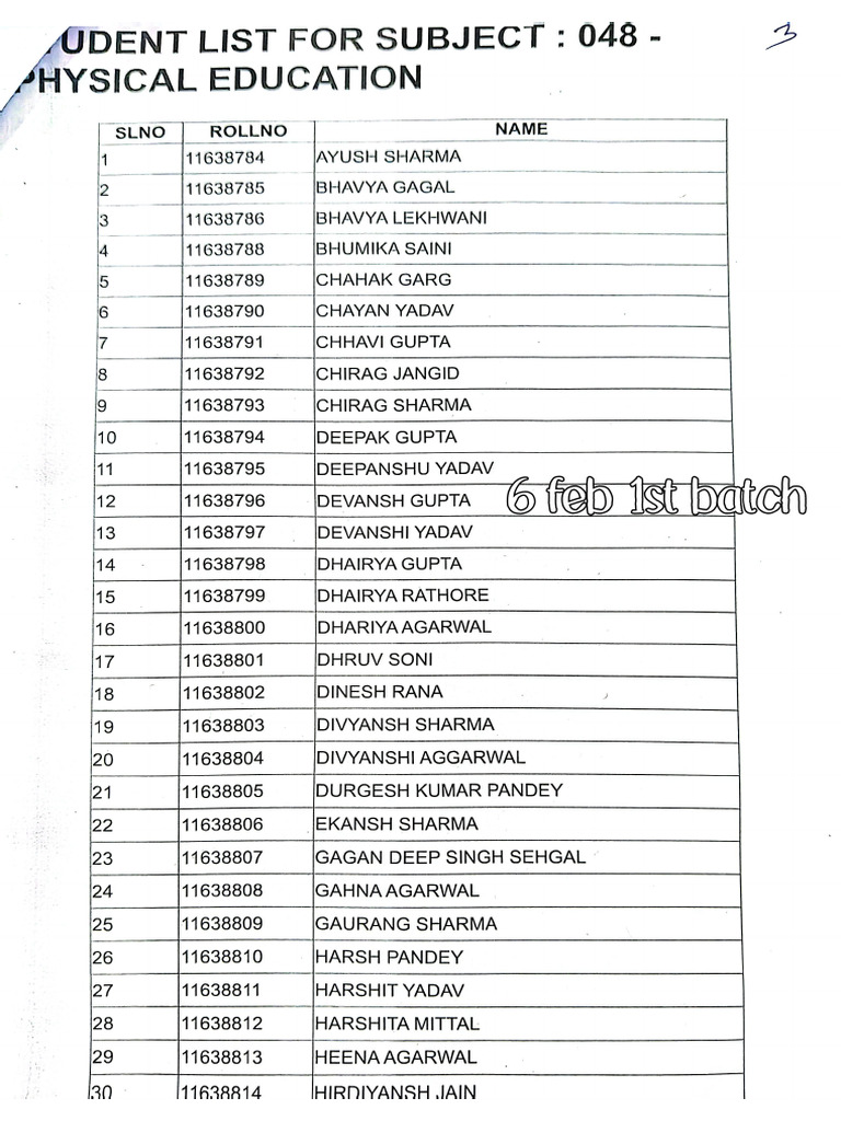 6th Feb 1st and 2nd Batch Phe Practical | PDF