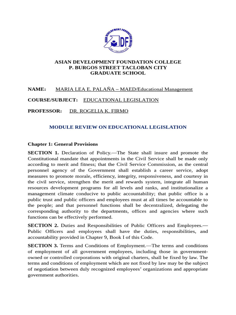 FINAL_MODULE-REVIEW-ON-EDUCATIONAL-LEGISLATION | PDF | Subpoena Duces Tecum | Employment