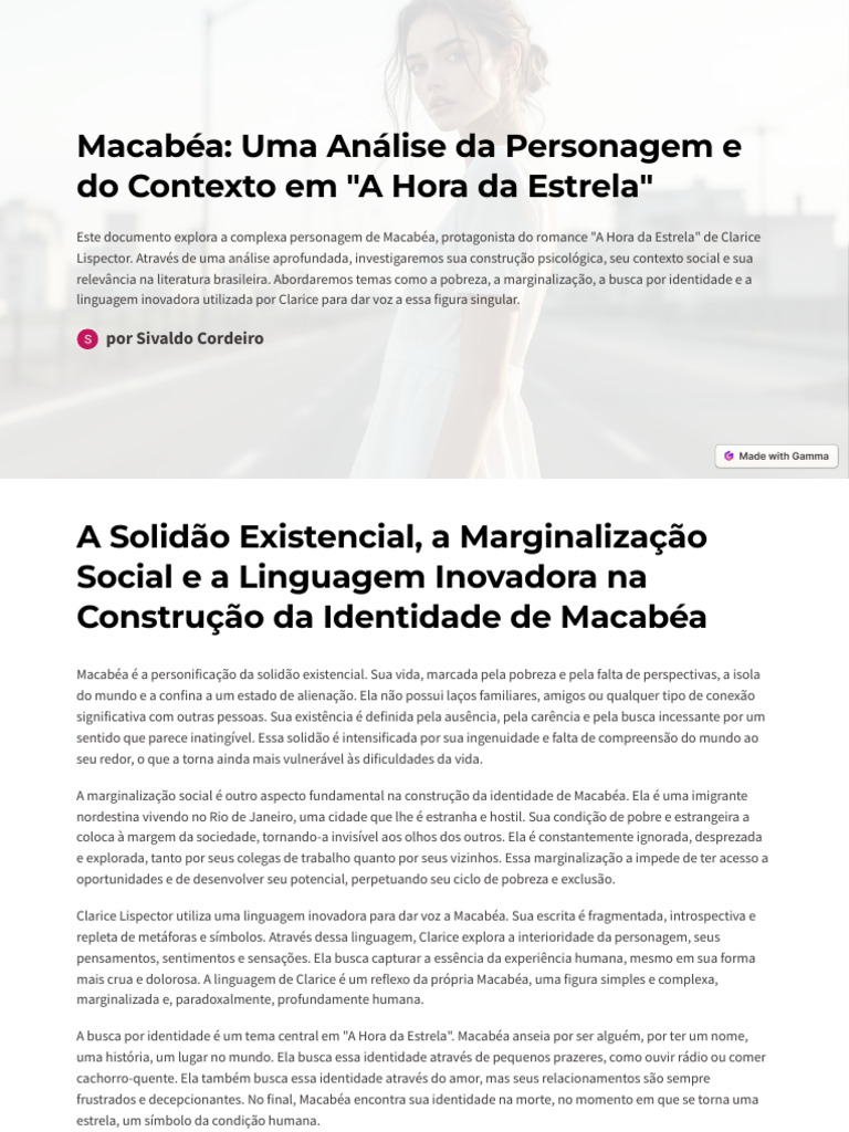 Macabea Uma Analise Da Personagem e Do Contexto em A Hora Da Estrela ...