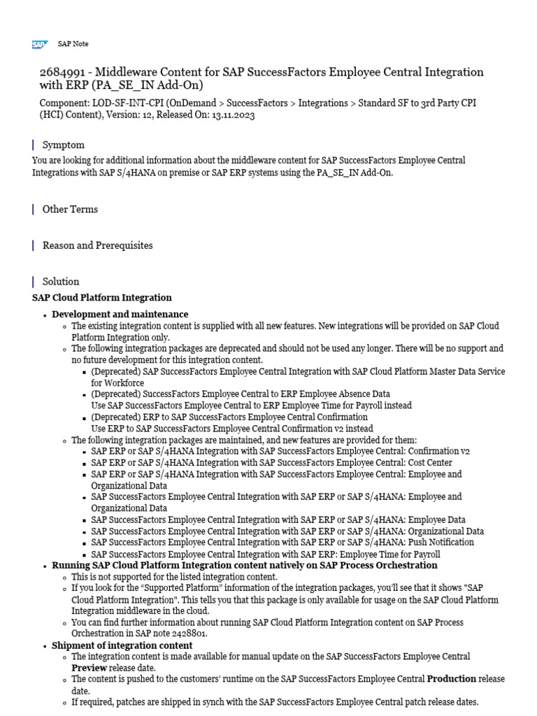 Middleware Content For SAP SuccessFactors Employee Central Integration ...