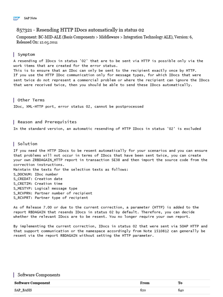 Resending HTTP IDocs Automatically in Status 02 | PDF | Computing | Systems Engineering