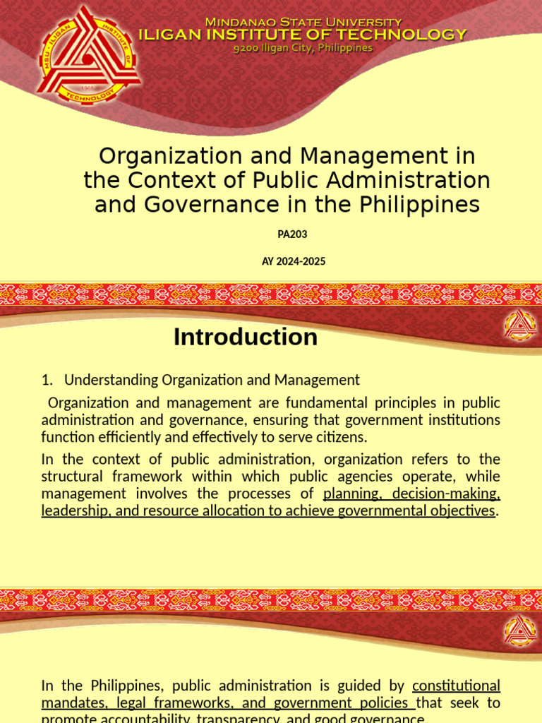 PPT-PA203-Intro-to-Organizationa-and-Management-and-HRM | PDF | Governance | Accountability
