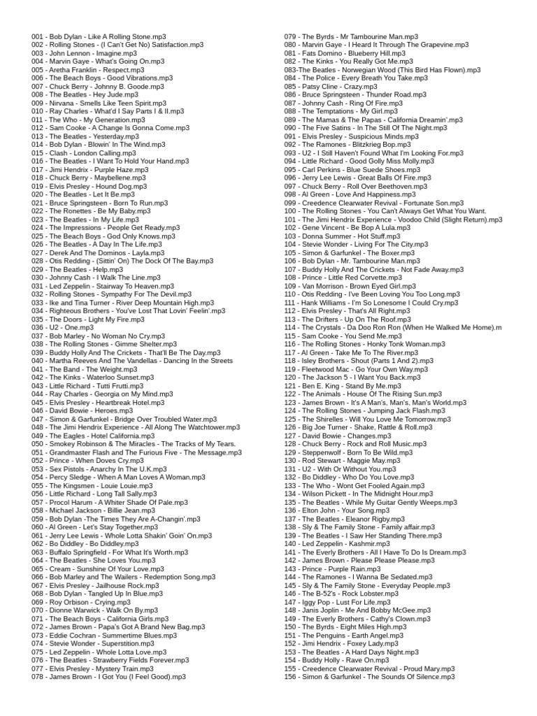 Rolling Stone Magazine's 500 Greatest Songs of All Time | PDF | Rock ...