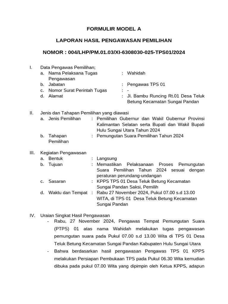 4. Form A PTPS 1 Teluk Betung | PDF
