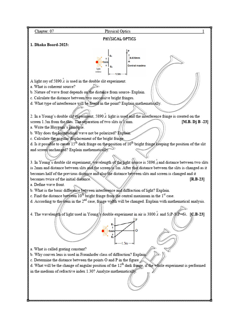 Physical Optics: Young's Double Slit Experiments | PDF | Diffraction ...