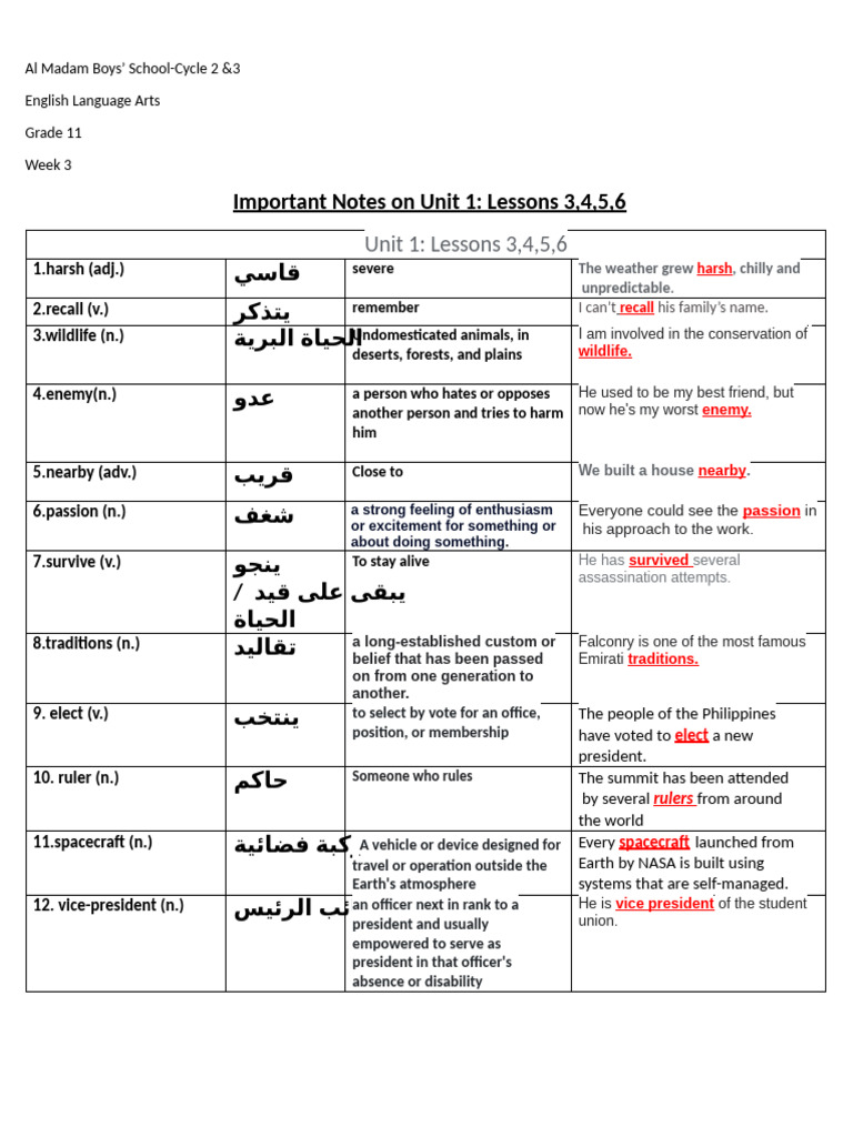 Grade 11 ELA Unit 1 Lessons Overview | PDF | Grammatical Tense ...