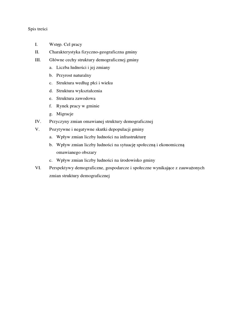 Spis Treści Pracy | PDF