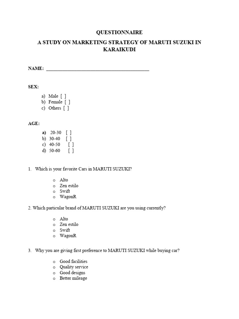 Sri Questionnaire 1 - 070559 | PDF | Front Wheel Drive Vehicles ...