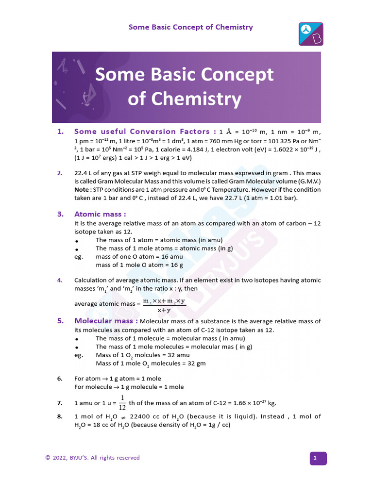 Basic Chemistry Concepts and Calculations | PDF | Mole (Unit) | Ion
