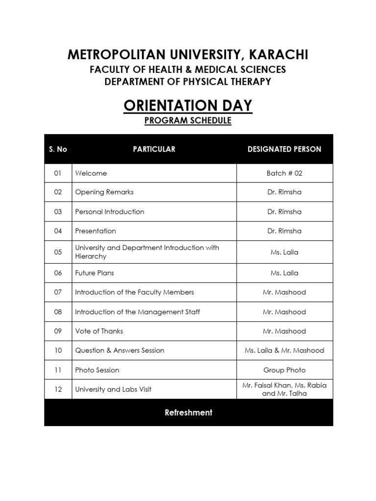 Program Schedule (DPT Orientation) | PDF