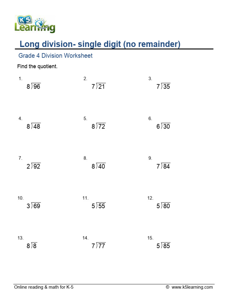 Grade 4 Long Division Worksheets | PDF