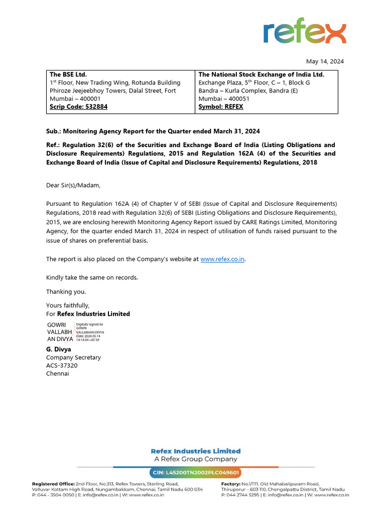 REFEX Monitoring Agency Report Mar 2024 | PDF | Audit | Expense