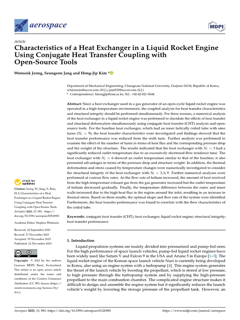 Characteristics of a Heat Exchanger in a Liquid Rocket Engine Using ...