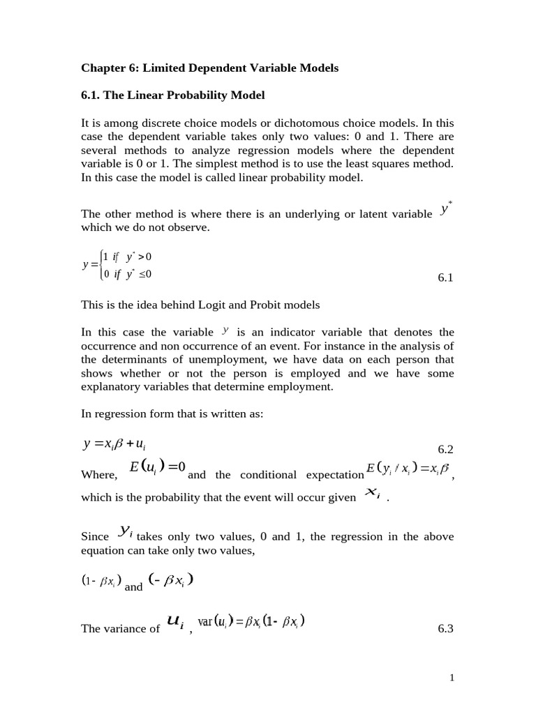 Chapter 6. Limited Dependent Variable Models FINAL | PDF | Logistic Regression | Normal Distribution