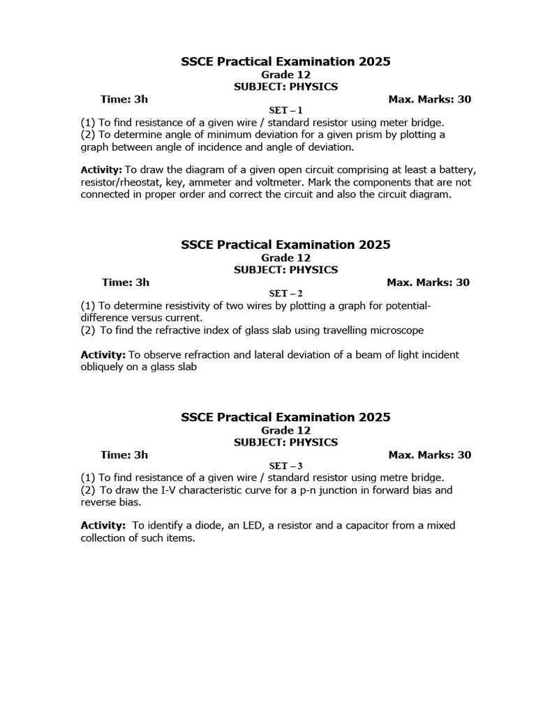 Physics SSCE 2024-25 Individual | PDF | P–N Junction | Resistor