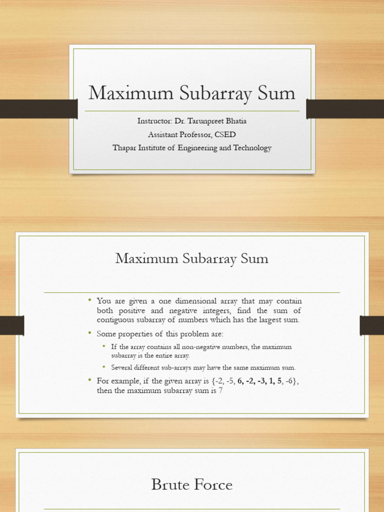 Maximum Subarray Sum for LAB | PDF