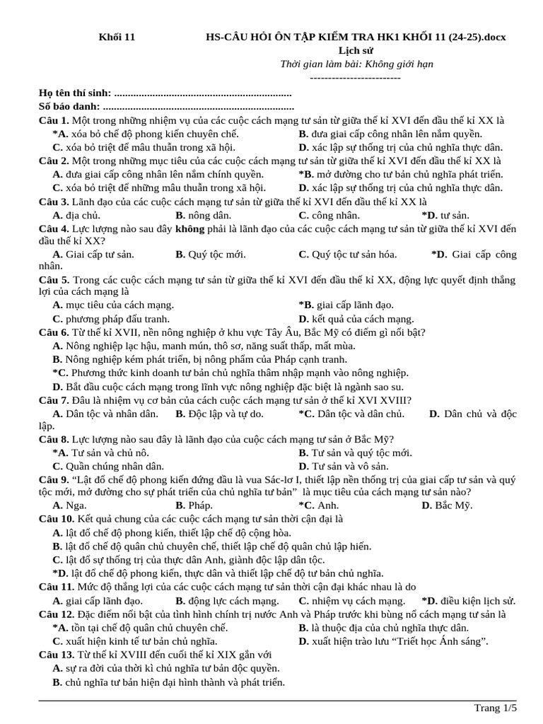 HS-CAU HOI ON TAP KIEM TRA HK1 KHOI 11 (24-25) .Docx f06751 06 01 2025 | PDF