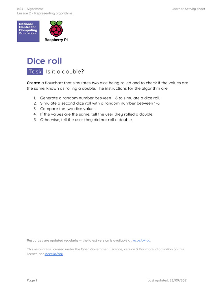 A3 Worksheet - Dice Roll | PDF